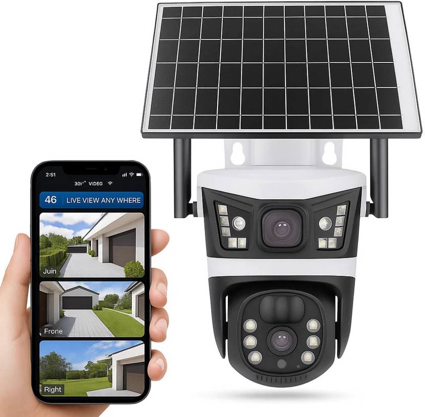 Maizic Smarthome OptiZoom 4G Solar Dual Lens CCTV Camera 5+5MP, Triple Screen, 10X Zoom, Color ...