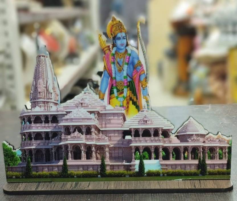 Richous Wooden Cutout Design Ayodhya Mandir with Shree Ram Photo for ...