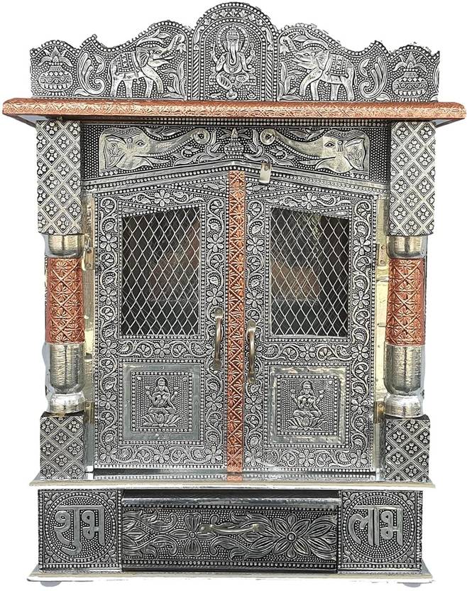 RS HANDICRAFT AND MARBLES Wooden Mandir with Aluminium & Copper ...