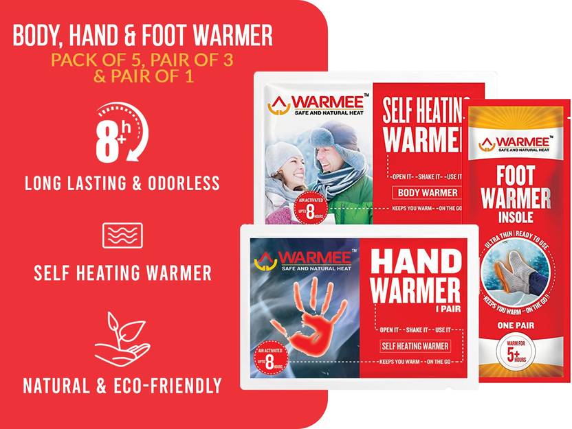warmee Air Activated Body & Hand Warmer & Foot Warmer Heat Pouch ...