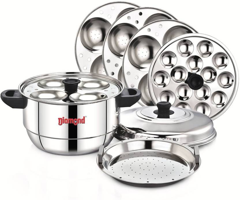 DIAMOND Steamer Pot/ 4 plates 16 Idlis, 1 Mini Idli Plate 18 Idlis, And ...