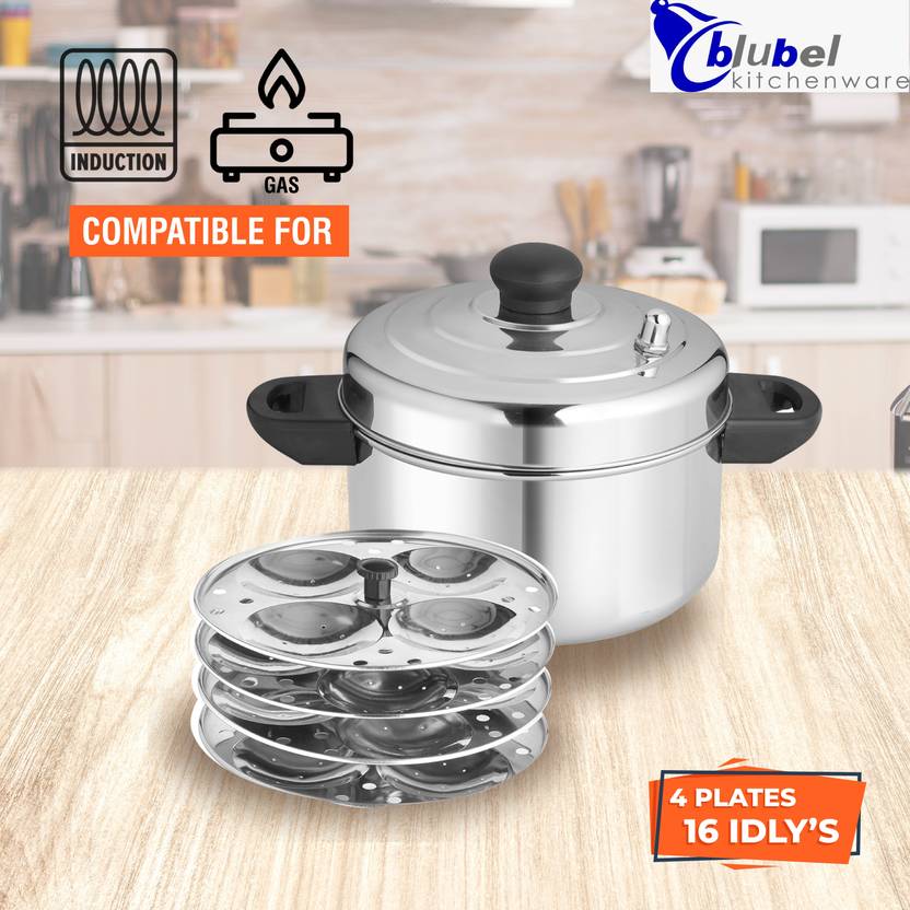 Blu Bel 4-Plates Stainless Steel Idly Maker/Cooker (4-Plates, 16 Idli ...