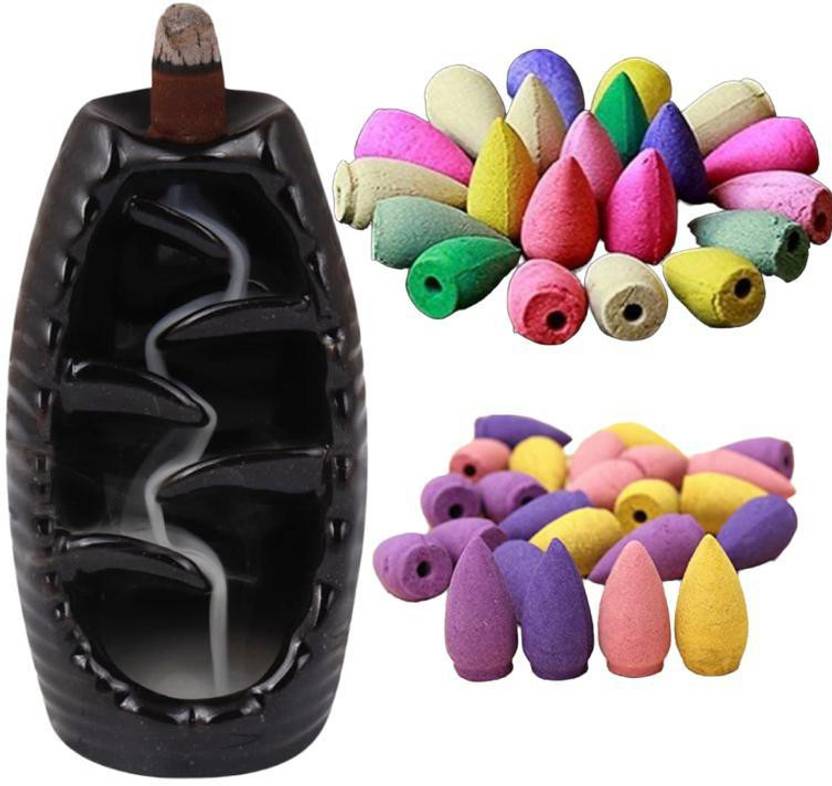 V.T.I BLACK ROUND STAIRCASE JHARNA INCENSE HOLDER WITH 2O CONES DKKDKD ...