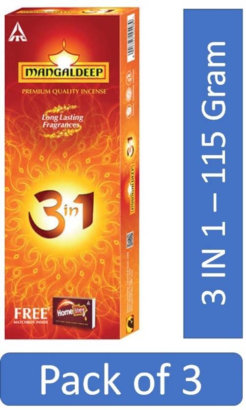 MANGALDEEP 3in1 Agarbatti - 3 unique, long lasting fragrances 115 Gram ...