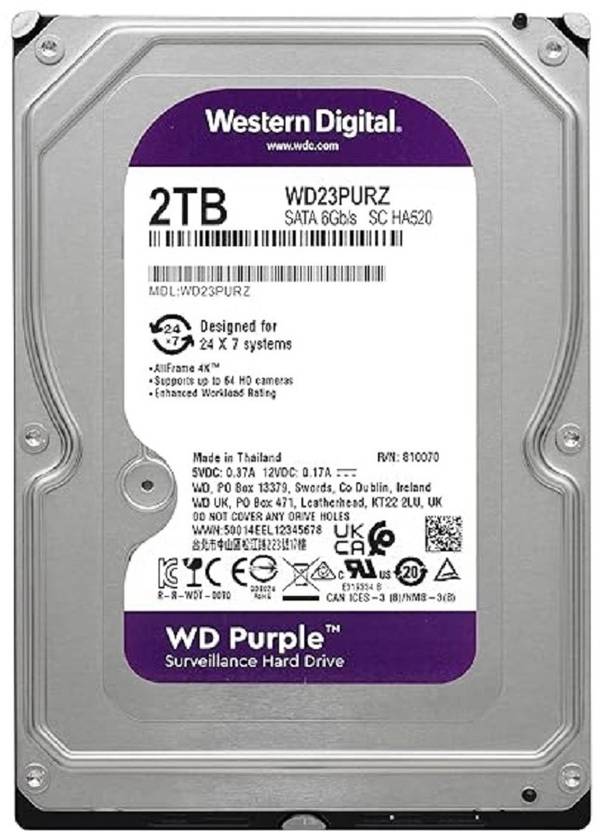 WD Purple 2 TB Surveillance Systems Purple SATA Internal Hard Disk ...