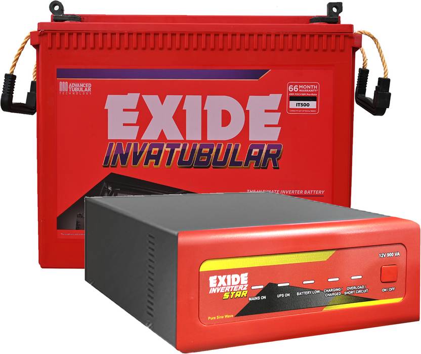EXIDE Inverterz Star 900 VA Pure Sine Wave Inverter with IT 500 Tubular ...