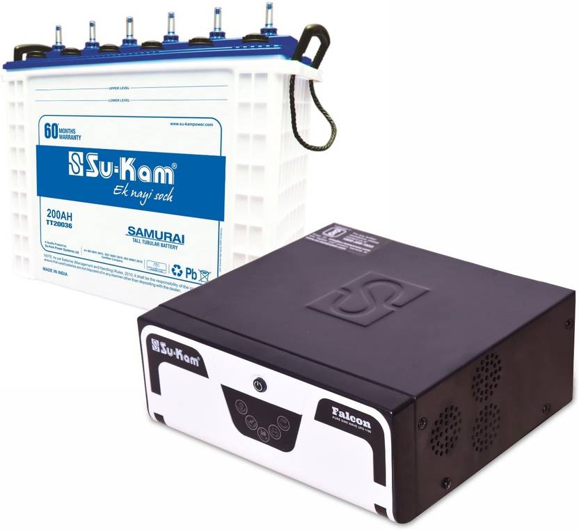 Su-Kam SAMURAI TT20036 +Falcon 1100 Pure Sine wave Tubular Inverter ...