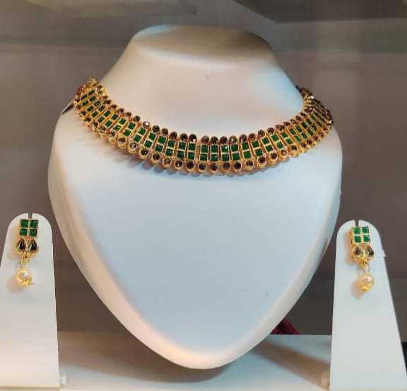 hyuj Alloy Gold-plated Rose Gold, Green, Gold Jewellery Set Price in ...