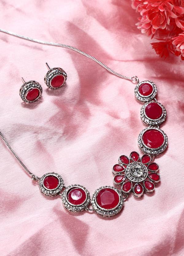 DEGHLAM Alloy Gold-plated Maroon Jewellery Set Price in India - Buy ...