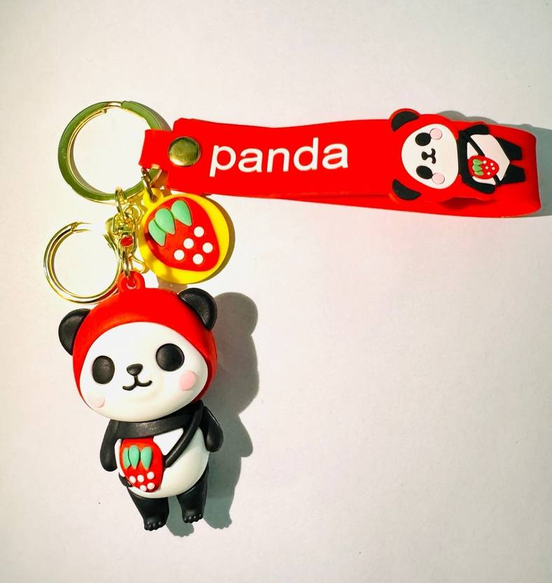 BlissBits New-Red Panda Keychain and Strawberry Charm with Keyring Key ...