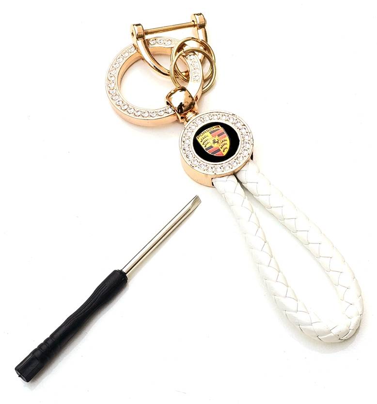 ADOREAL Porsche Keychain And Keyring White Rope Golden Ring Key Chain ...