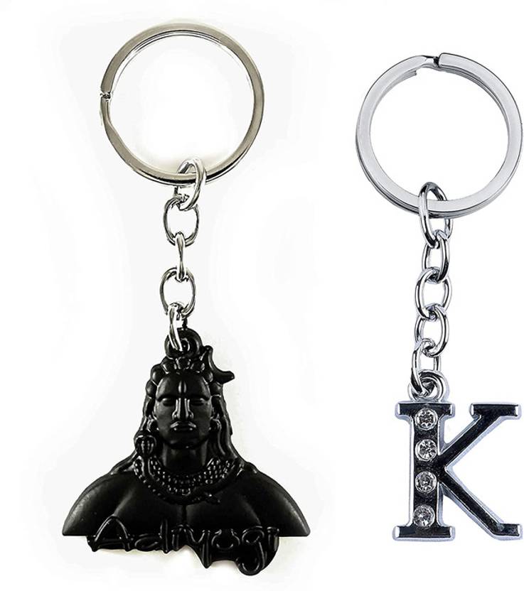 Newview K Alphabet Lord Shiva Adiyogi Mahadev Black Metal Keychain Key ...