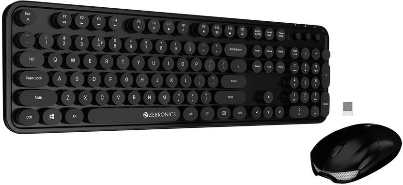 ZEBRONICS Zeb-Companion 300 Wireless Keyboard with Retro Keys and Mouse set (BLACK) Wireless ...