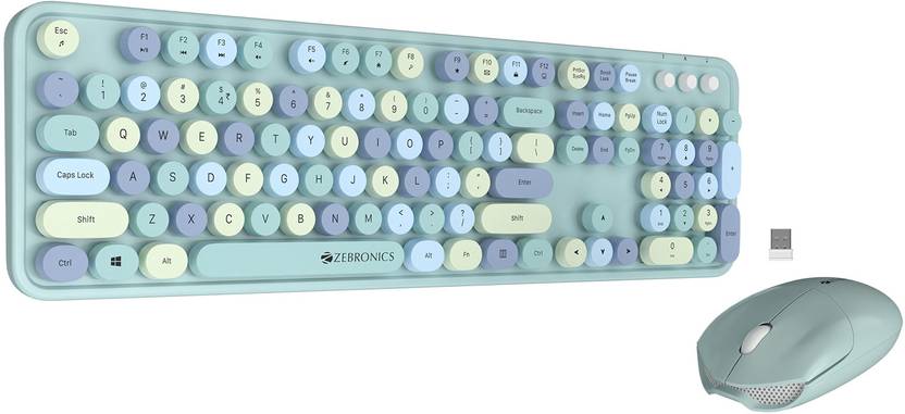 ZEBRONICS Zeb-Companion 300 Wireless Keyboard with Retro Keys and Mouse set (BLUE) Wireless ...