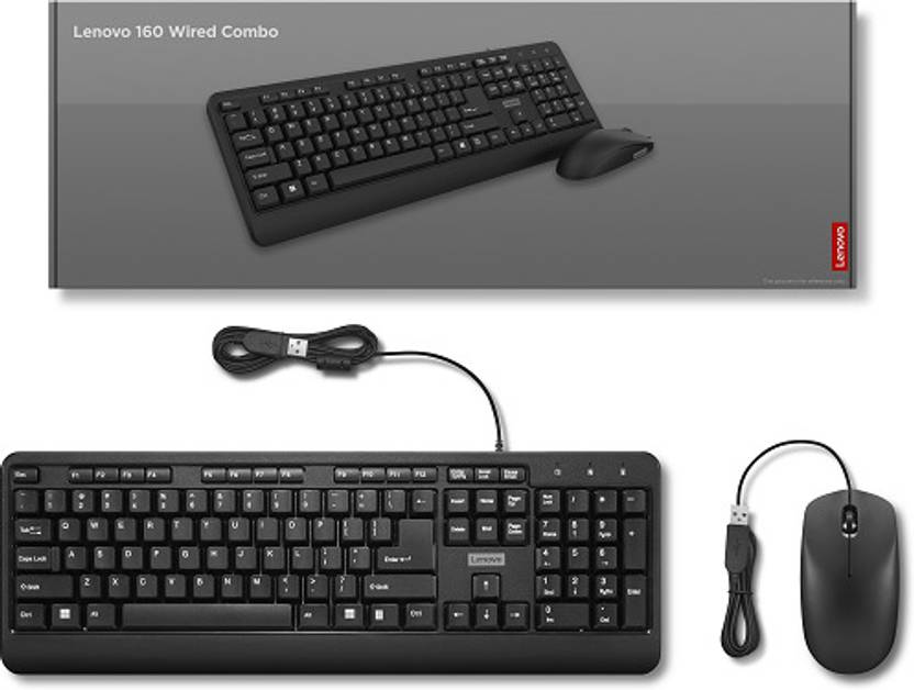 Lenovo Kb 160 Wired Keyboard Mouse Combo Wired Usb Laptop Keyboard