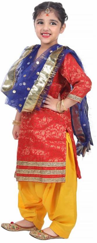 ITSMYCOSTUME Punjabi Suit for Gidda, Bhangra for girls (Red brocade ...