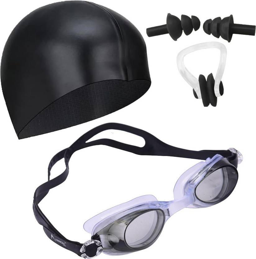 WEXJ 100% Silicone Anti Fog Swimming Goggles, Cap, Earplug & Noseplug ...