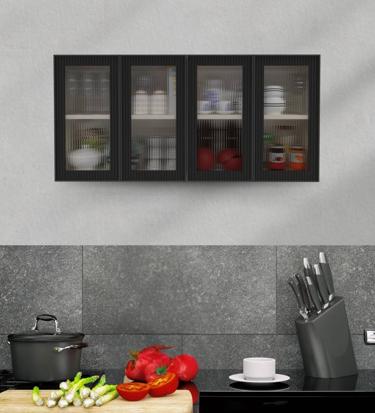 SPECIALITY PANELS Aluminium Black Profile 4 Fluted Plain Glass handless ...