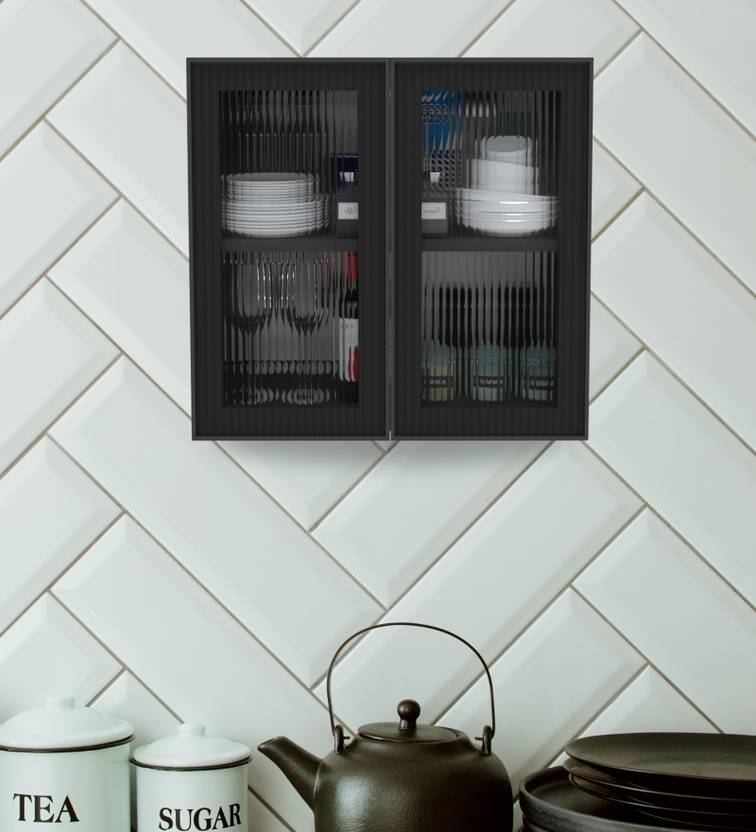 SPECIALITY PANELS Aluminium Black Profile 2 Door Fluted Plain Glass ...