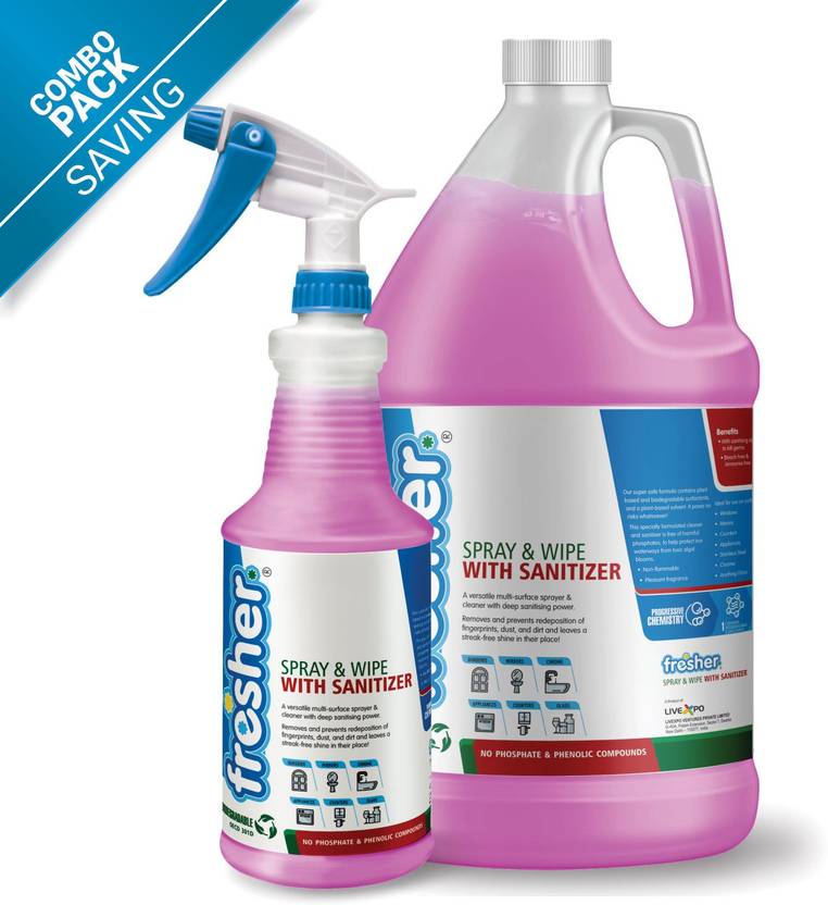 Fresher Spray and Wipe with Sanitizer Combo (5+1 Litre) Kitchen Cleaner ...