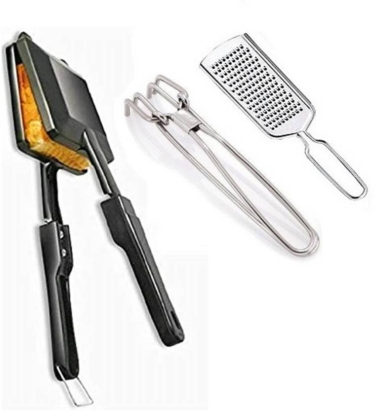 Nbird Aluminium Gas Toaster, Steel Pakkad Tong and Steel Mini Cheese ...