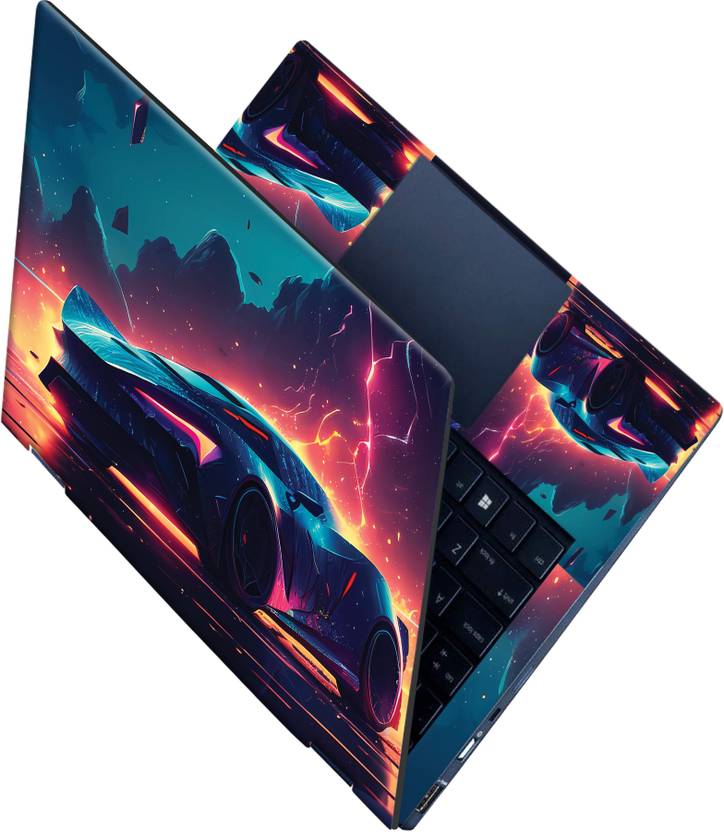 SCOTLON All Panel_Blue pink neon car_Premium Laptop Skin Vinyl Laptop ...