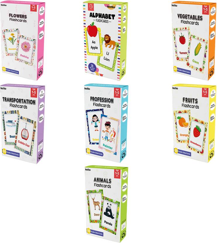 Festiko Set of 7 Deck of Flash Cards, Flashcards For Toddlers and Kids ...