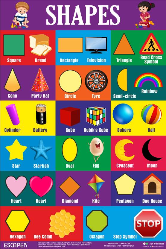 ESCAPER Shapes Chart for Kids learning (11.5 x 17.5 inches) Shape chart ...