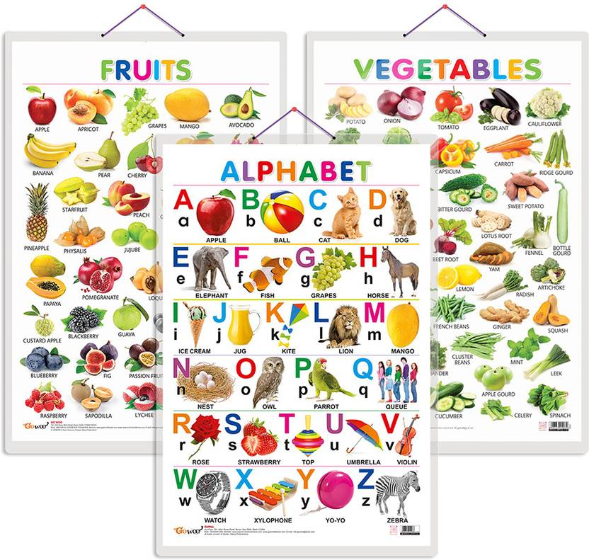 Set of 3 Alphabet, Fruits and Vegetables Early Learning Educational ...