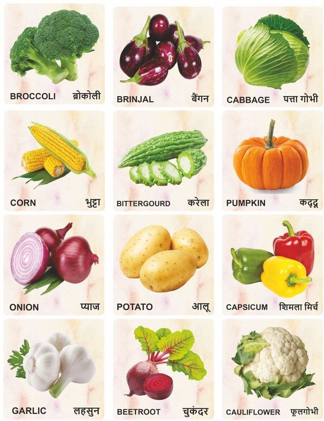Craftick Vegetables Wooden Flash Cards Hindi English Educational ...