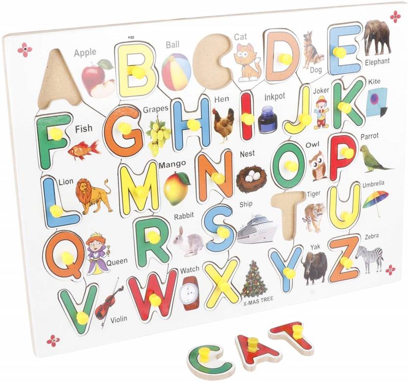 teezy ABCD English Alphabets Wooden Puzzle Board for Kids with Knobs ...