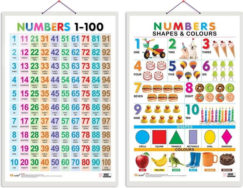 GO WOO Pack of 2 Numbers 1-100 and Numbers, Shapes & Colours ...