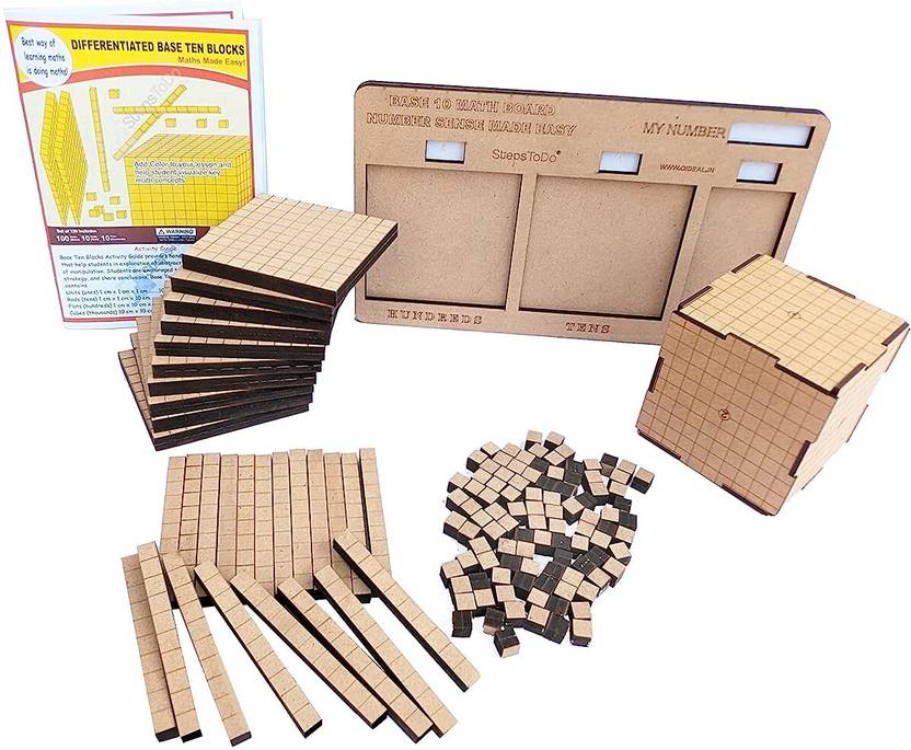 StepsToDo Wooden Base Ten Blocks Kit with Place Value Mat (131 pieces ...