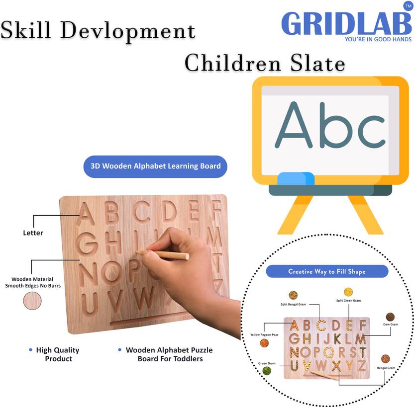 Gridlab Wooden Capital Word "ACBD" and Small Word "abcd" Slate ...