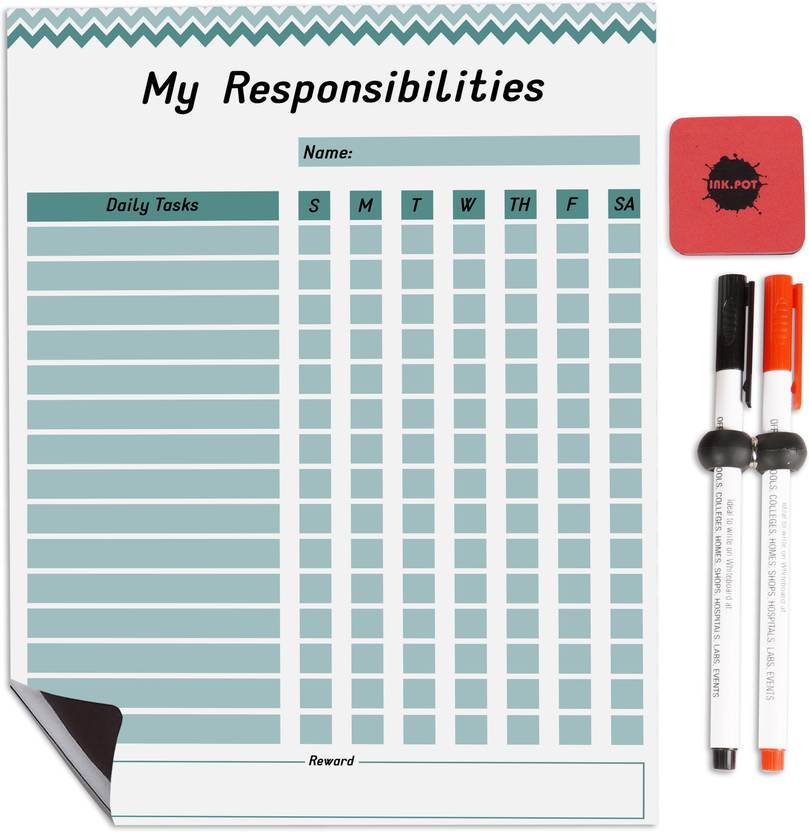 Inkdotpot Magnetic Whiteboard My Responsibilities Chore Chart/ Planner ...