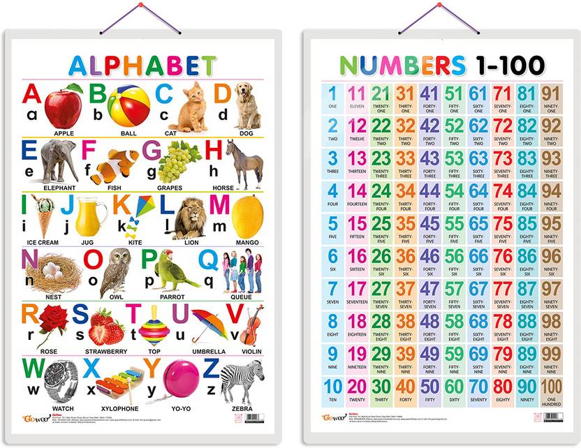 Set of 2 Alphabet and Numbers 1-100 Early Learning Educational Charts ...