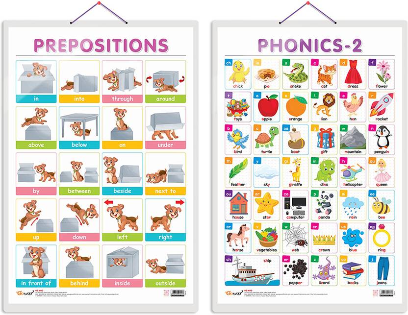 Set of 2 PREPOSITIONS and PHONICS - 2 Early Learning Educational Charts ...