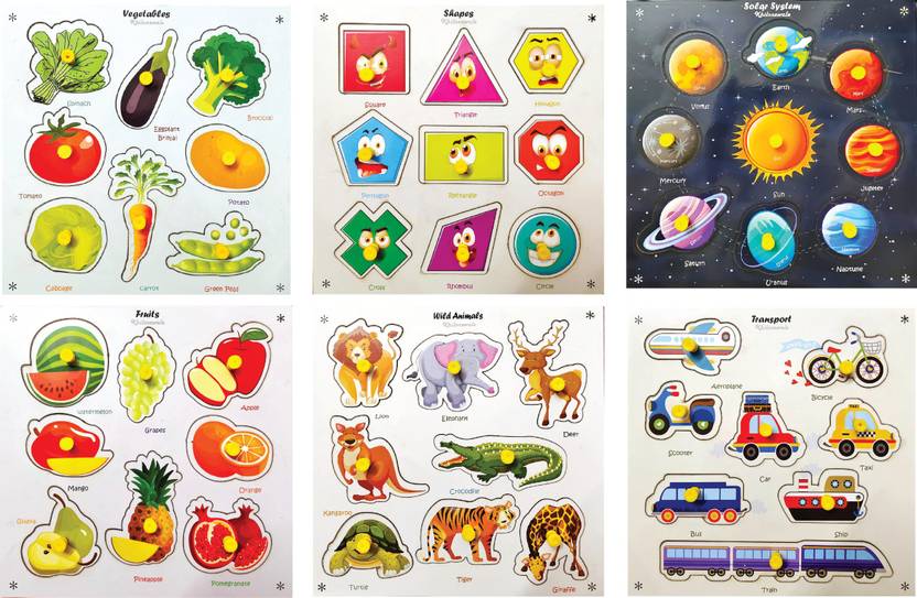 Khilonewale Wooden Puzzle - Transport, fruits, Vegetables, Solar system ...