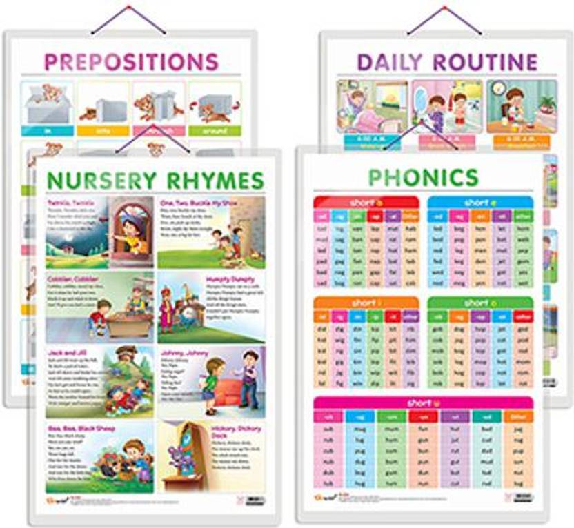 GO WOO Pack of 4 DAILY ROUTINE, NURSERY RHYMES, PREPOSITIONS and ...