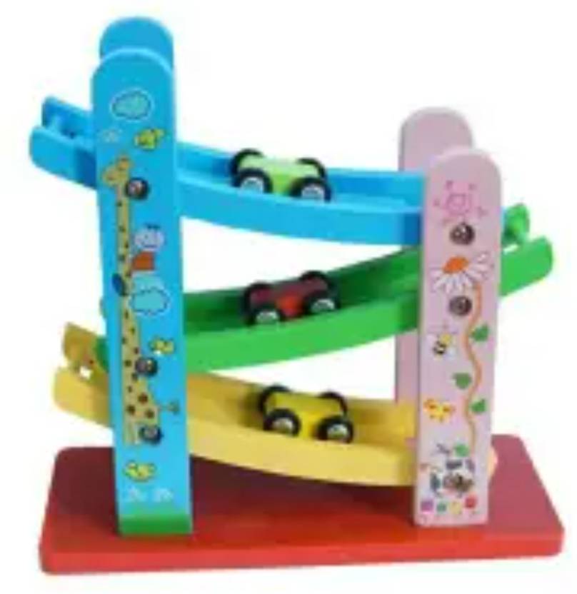 Pepstter Wooden Ramp Race Track for Kids Multilevel Twister Track with ...