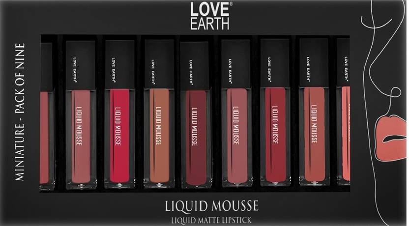 LOVE EARTH Liquid Mousse Miniature Matte Lipstick Pack of 9 |Long ...