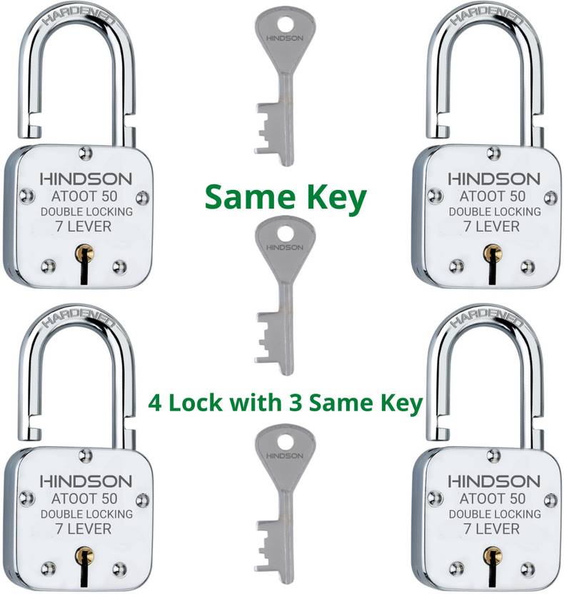 HINDSON 4 Same key lock 4 lock with common key Atoot 50mm multiple lock ...