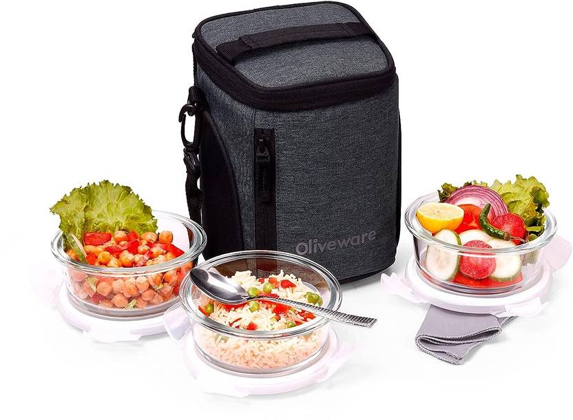 Flipkart.com | Oliveware Grace Glassware Round Lunchbox 3 Containers ...