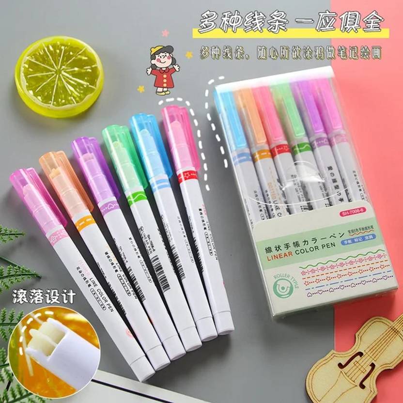 Flipkart.com | HARDSOSH Linear Roller Color Pens Highlighters with 6 ...