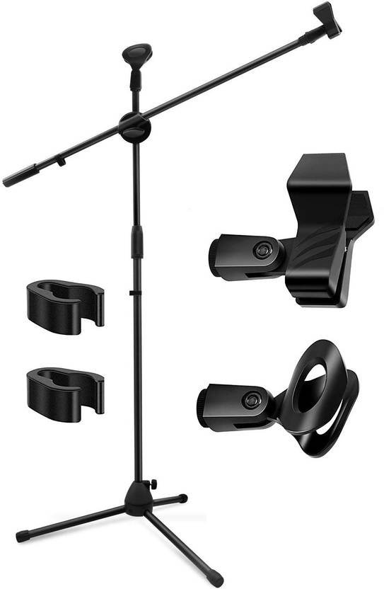 Techtest Microphone Stand with Dual Mic Holder Clip Professional Floor ...