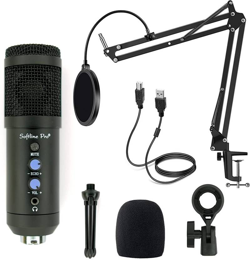 Softline Pro SP RJ-MIC-KIT Condenser Microphone Kit Voice Recording Mic Stand Home Studio Mic ...
