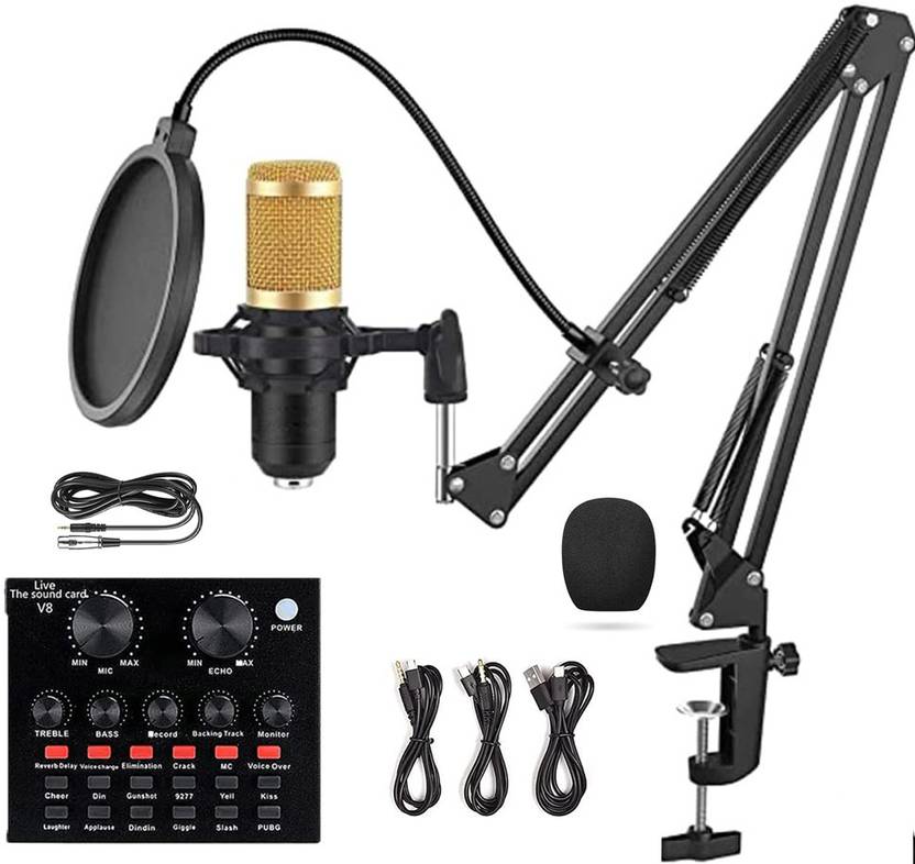 TechBlaze BM800 Condenser Mic Set with V8 Audio Mixer Sound Card ,Stand and Pop Filter ...