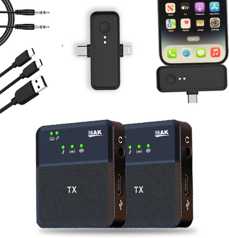 MAK Dual Wireless Mic With Noise Reduction for Mobile, Tablet, Camera ...