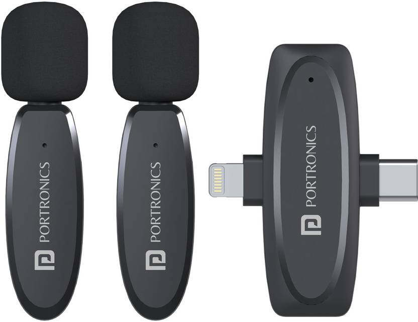 Portronics Vlogmate Dual Mic Wireless Microphone With Type C & 8 Pin ...