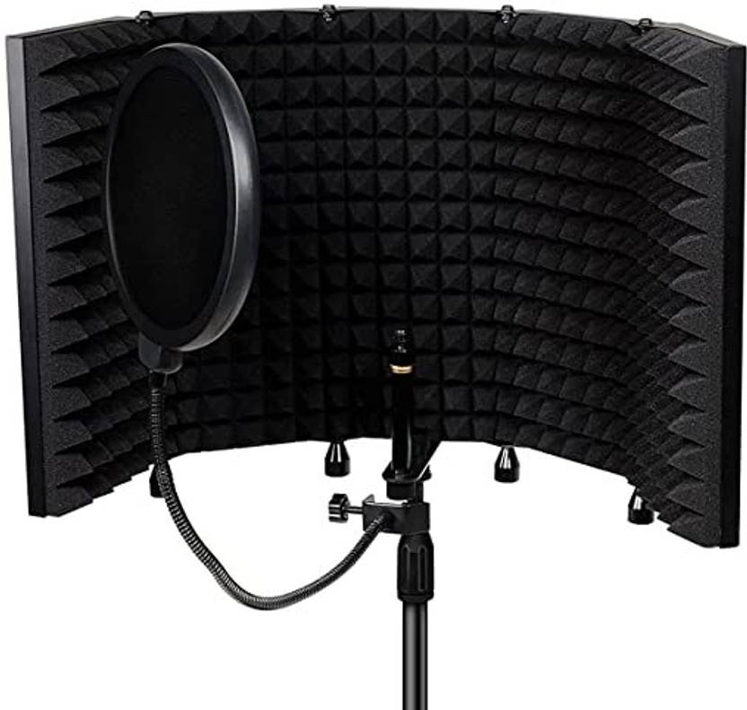 AMG Music 3 Panel Vocal Booth Mic Isolation Shield With Pop Filter For ...